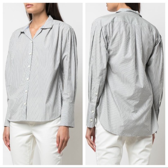 Frame Denim | Tops | Frame Button Front Pleated Striped Shirt Medium ...